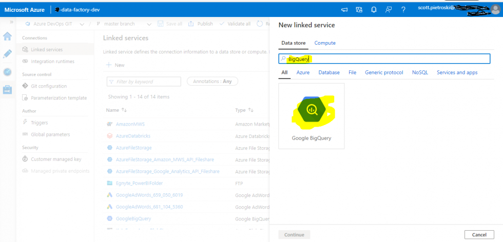 How to connect Azure Data Factory (ADF) to Google BigQuery